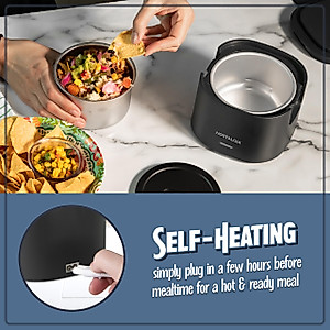 Nostalgia Portable 20-Ounce Electric Heated Lunch Box – Travel Size 2.5 Cup Capacity for Soup, Chili, and Leftovers – Leak Proof Silicone Sealed Lid, Foldable Carry Handle, Detachable Cord – Black