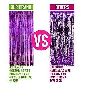 Dazzle Bright 2 Pack Backdrop Curtain, 3FT x 8FT Metallic Tinsel Foil Fringe Curtains Photo Booth Background for Baby Shower Birthday Wedding Halloween Party Decorations (Purple)
