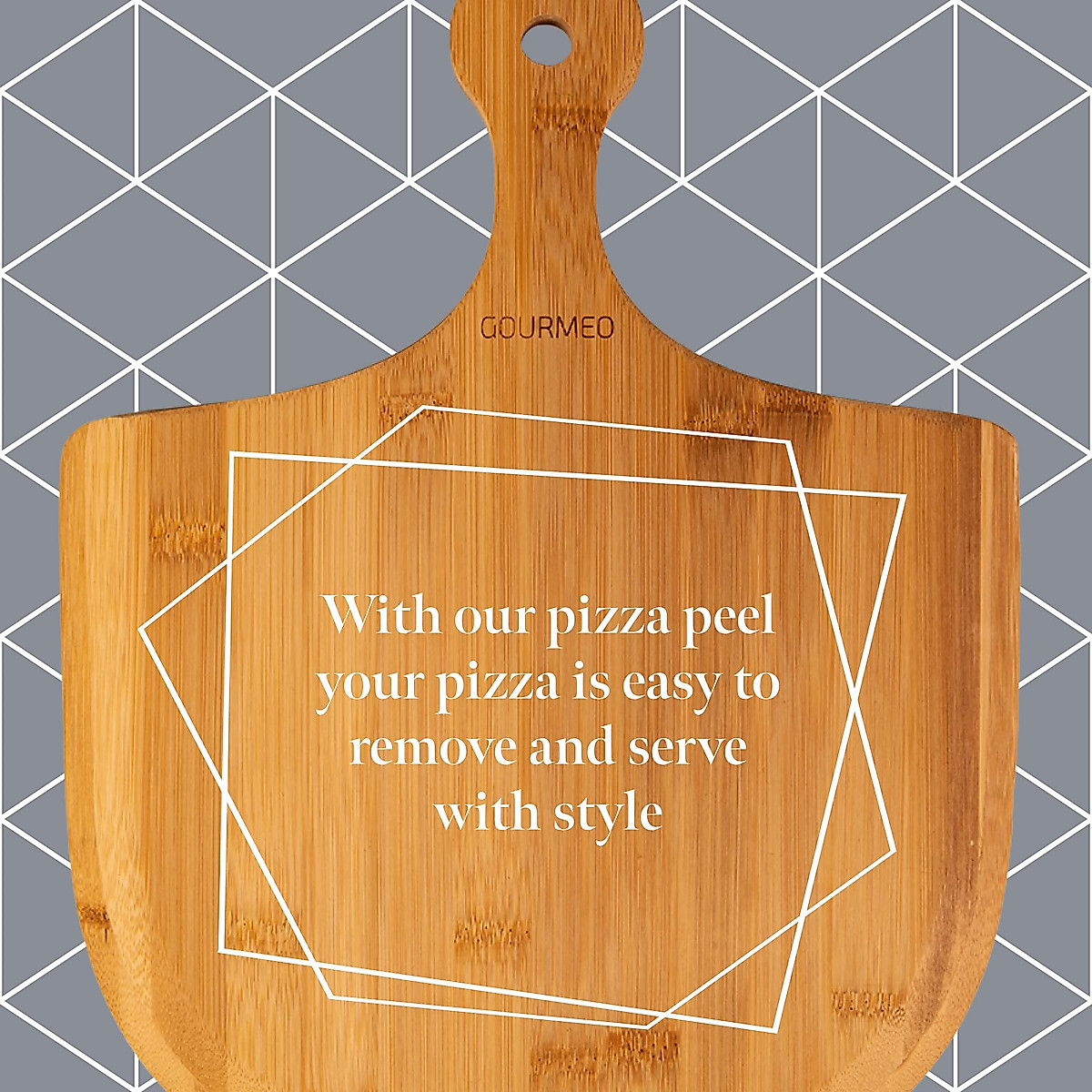 GOURMEO Pizza Stone Pan and Wooden Pizza Paddle - 15x11.8x0.6 inch - Cordiete Bread Beaking Stone w/Pizza Peel - Suitable for Oven & Grill