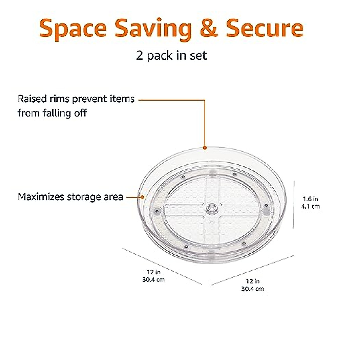 Amazon Basics Clear Lazy Susan Turntable Organizer, 12-Inch, 2-Pack
