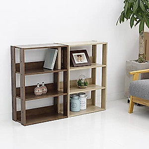 IRIS USA Rack 3-Shelf Open Wood Shelving Unit, WIDE, Brown