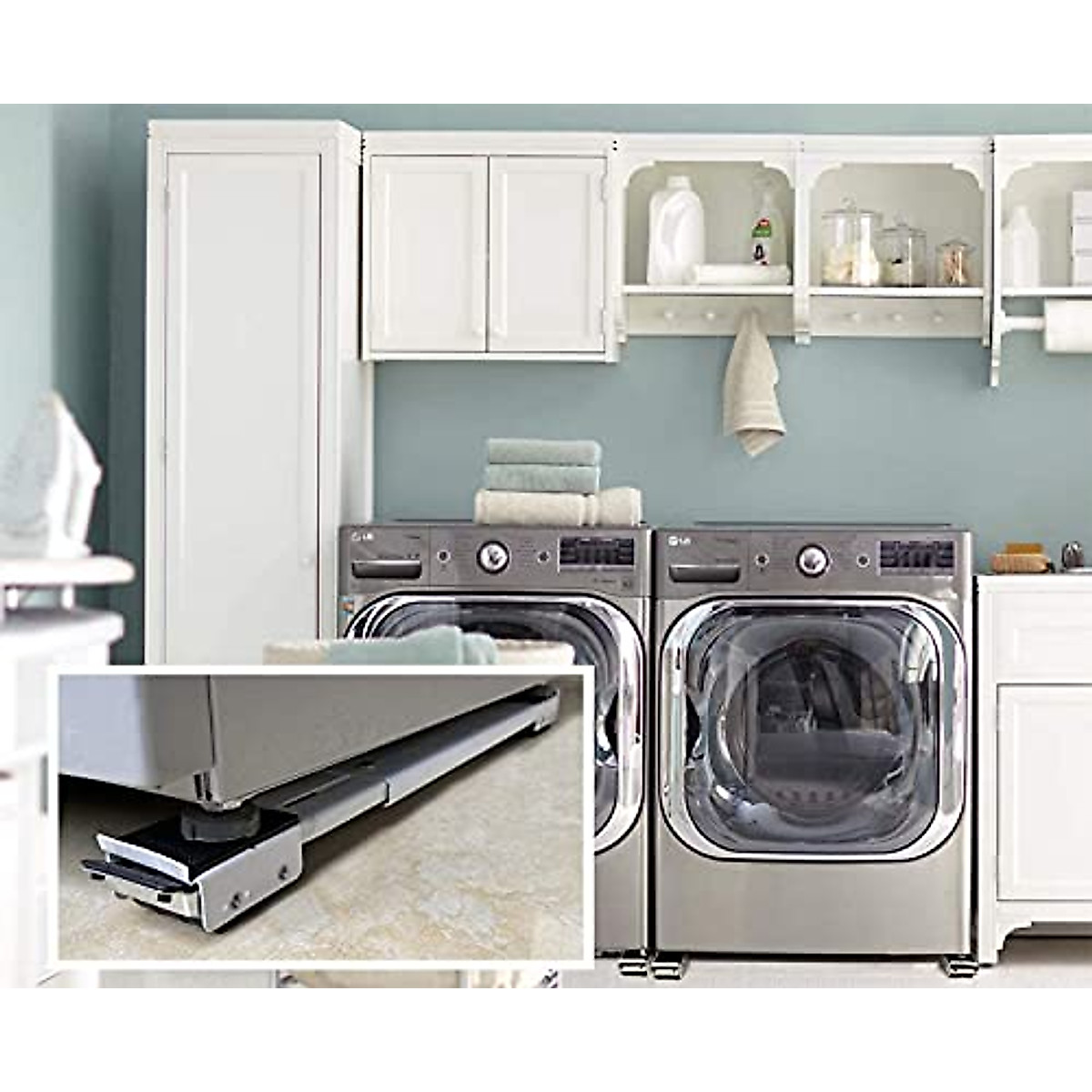 NW 1776 Two Movable/Adjustable Washing Machine Bases, Washing Machine Stand With Brake, Refrigerator Base Mobile Cart,Suitable for Refrigerator Base, Dryer Base, Washing Machine Base, White