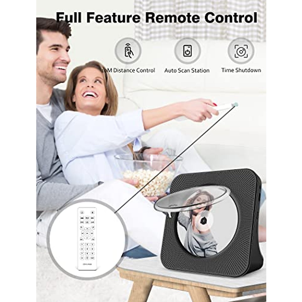 Portable CD Player with Bluetooth: 4000mAh Rechargeable Kpop Music Player with HiFi Speaker,Remote Control,LCD Display,Sleep Timer,Headphone Jack, Supports CD/Bluetooth/FM Radio/U-Disk/AUX(Black)