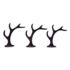 Wowser Four Point Dark Brown Deer Antler Cast Iron Wall Mount Coat Hooks, 5 1/2 Inch, Set of 3