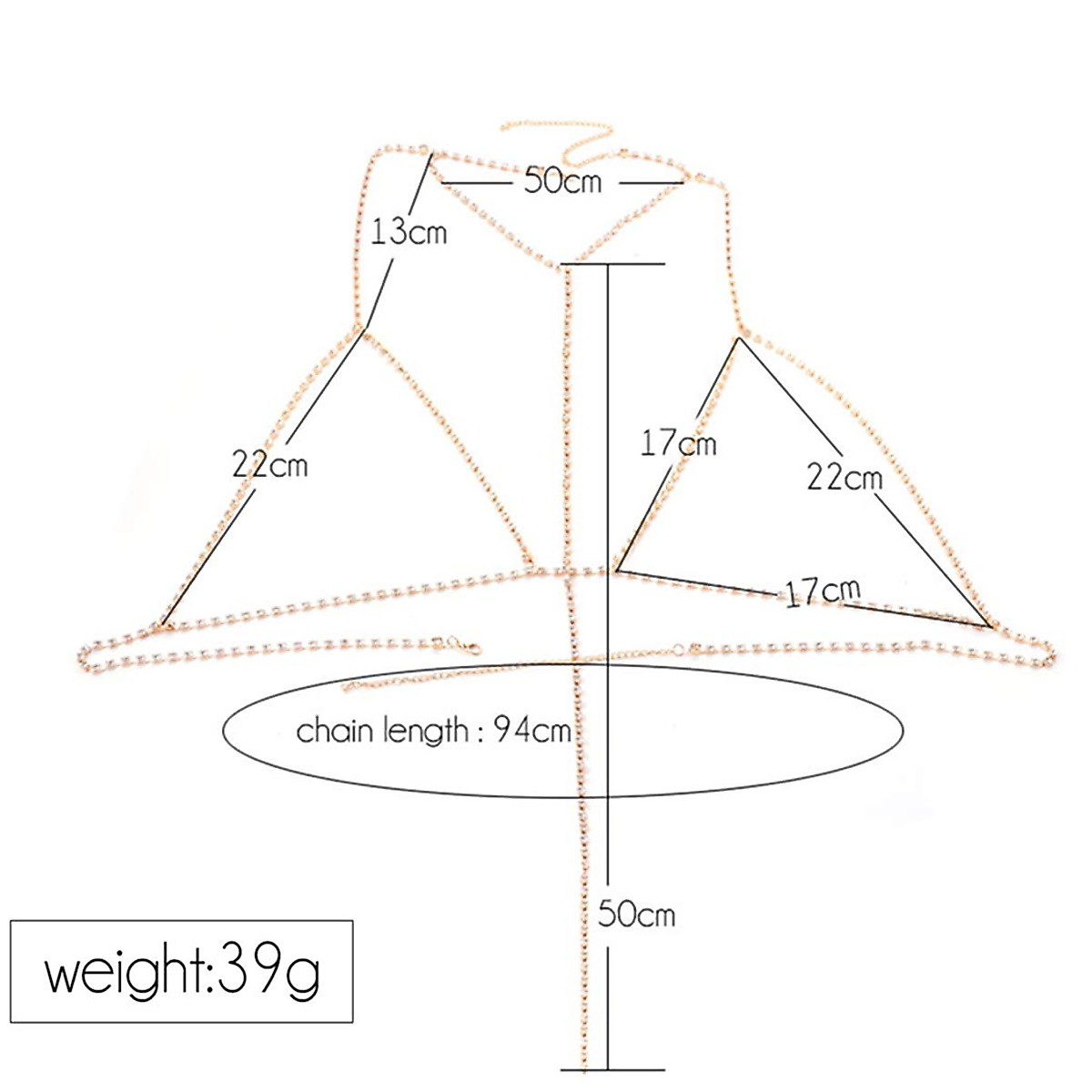 Nicute Boho Rhinestone Body Chain Crystal Bikini Bra Chains Summer Beach Body Jewelry for Women and Girls (Gold)