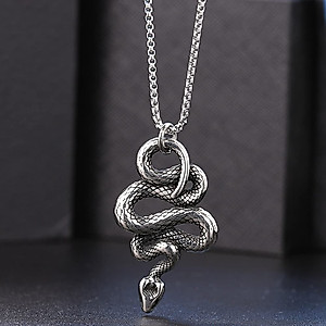 Jude Jewelers Retro Vintage Stainless Steel Snake Style Statement Cocktail Party Pendant Necklace (Grey)
