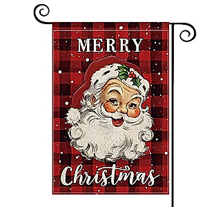 AVOIN Merry Christmas Watercolor Buffalo Check Plaid Santa Claus Garden Flag Vertical Double Sided, Winter Holiday Yard Outdoor Decoration 12.5 x 18 Inch