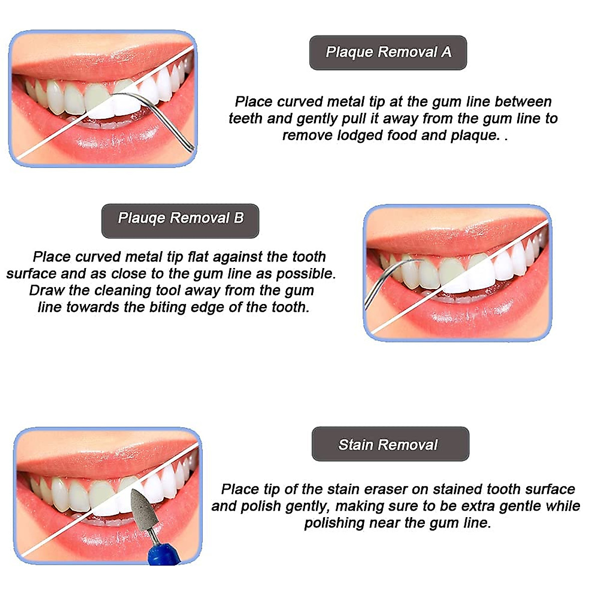 bonmall Portable Plaque and Tartar Remover Double Travel Tooth Stain Remover-Tooth Eraser Dental Teeth Kit Interdental Pick for Home Use & Outdoor