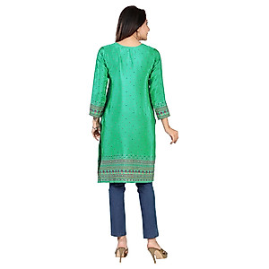 Indian Kurtas for Women Silk Long Kurti Tunic Party Wear Top (Green, 4XL)