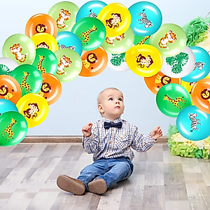 36 Pieces Jungle Safari Party Balloons Decoration Animal Palm Leaves Print Balloon Wild Animals Theme Party Decoration for Birthday Baby Shower Girl Boy Balloon Arch Garland Party Supplies, 12 Inches