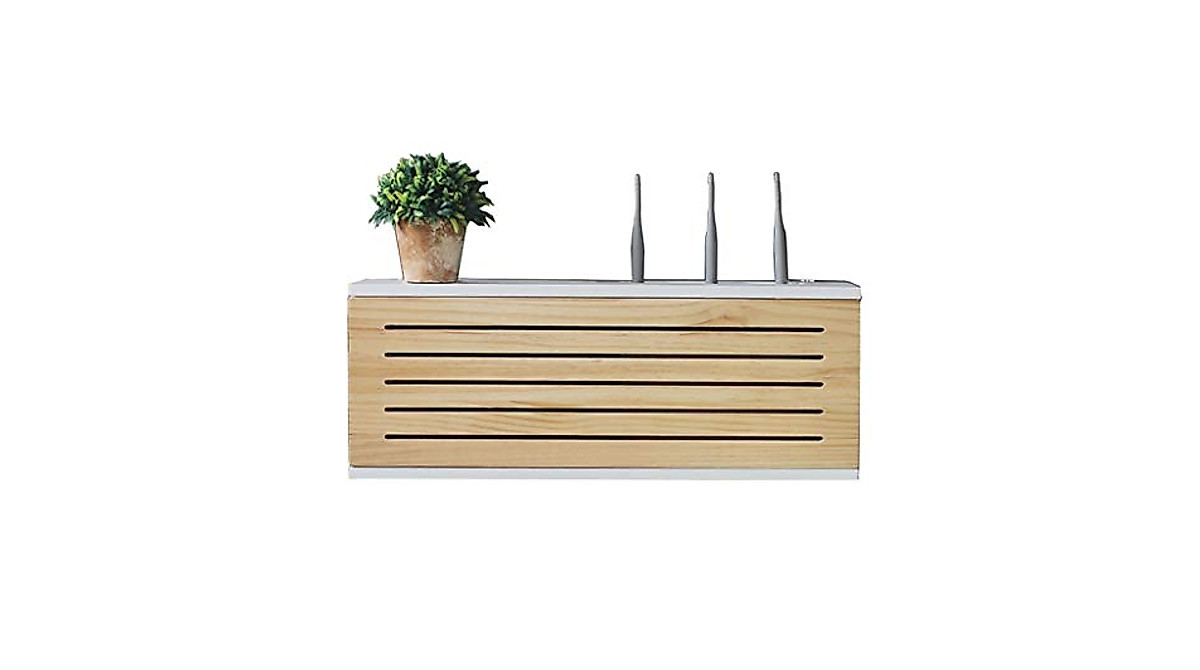 Stylish Wooden Router Storage & TV Socket Wall Shelf
