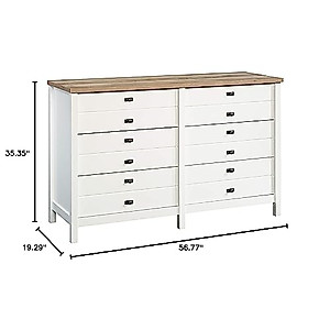 Sauder Cottage Road Dresser, L: 56.77" x W: 19.29" x H: 35.35", Soft White finish