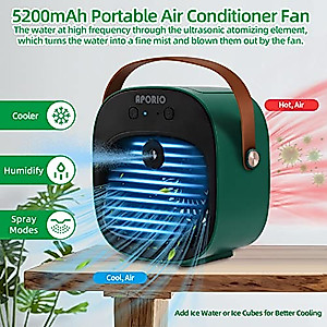Portable Air Conditioner-5200mAh Rechargeable Personal Air Cooler with 3 Speeds Duration 5-10 hrs, Quiet Mini Air Conditioner Fan, Desk Cooling Fan for Home, Bedroom, Travel, and Office