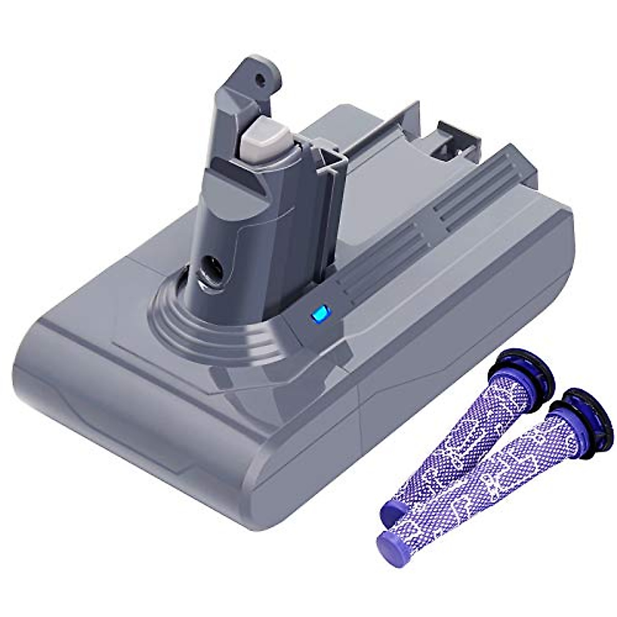 Biswaye 21.6V 4.5Ah V6 Lithium Battery Replacement for Dyson DC62 DC59 DC58 SV03 SV04 SV09 V6 Animal Motorhead V6 Slim V6 Absolute V6 Fluffy Vacuum Battery, with 2 Filters