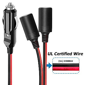 1 to 2 Car Cigarette Lighter Splitter Adapter, 12V 24V Plug Socket 2-Way Splitter Y Adapter, 5.9" Cigarette Lighter Extension Cord with 15A Fuse, Auto Power Charger Port for All Cars