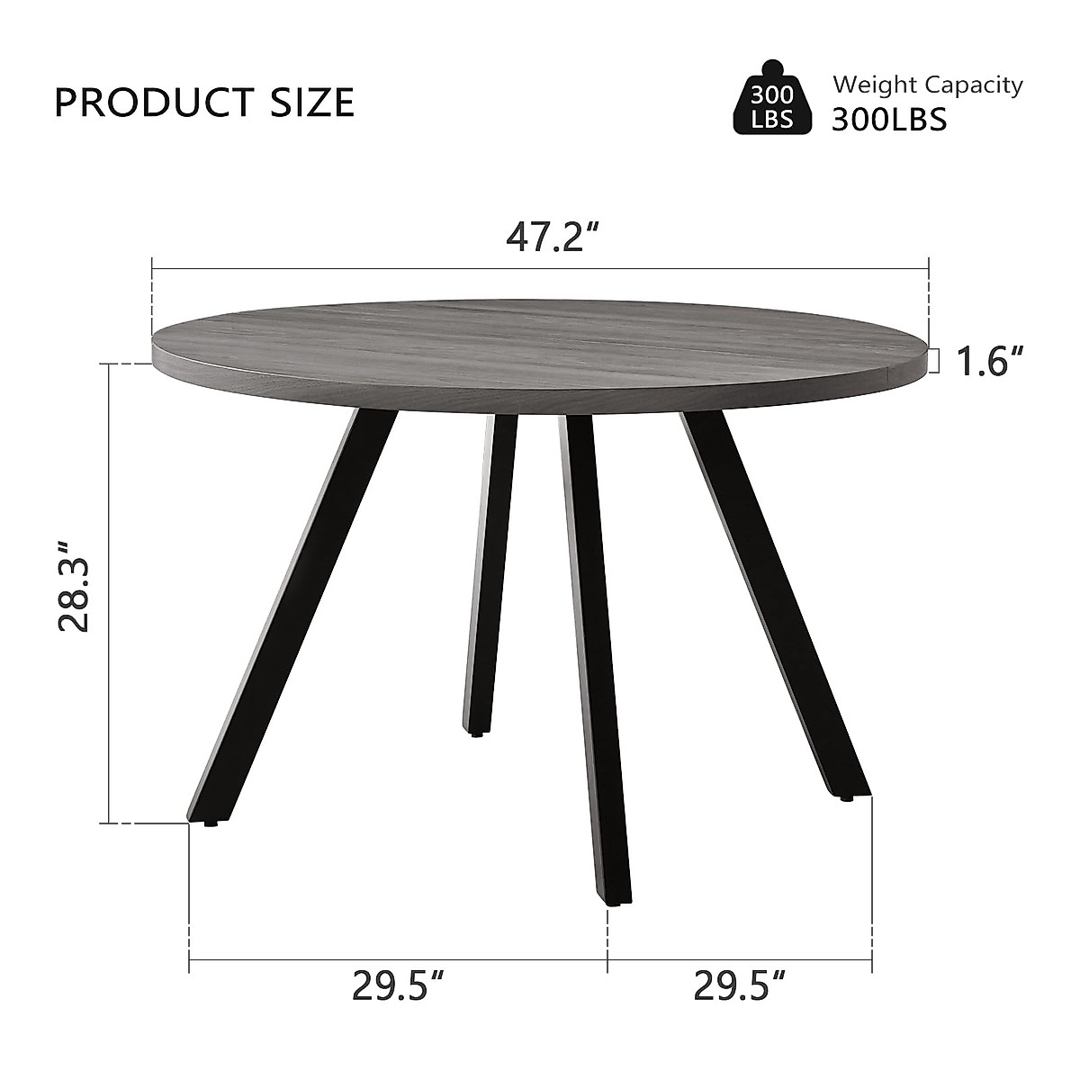 SIMTONAL Round Wood Dining Table for 4-6, 47" Mid Century Modern Kitchen Table (Only Table), Grey