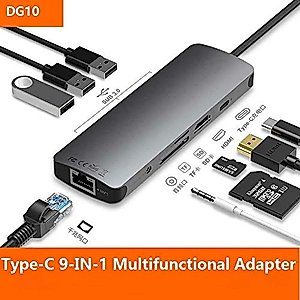 USB C Hub USB3.0 HDMI PD Charging Docking Station Converter USB Readable SD Card, 9-in-1 4K Type C Adapter Compatiable for MacBook and Windows (Silver)
