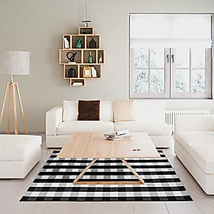 joybest Buffalo Plaid Rug 5 x 7 ft Black and White Checkered Area Rug Cotton Hand-Woven Indoor Outdoor Rugs Carpet for Patio, Living Room, Dining Room, Bedroom