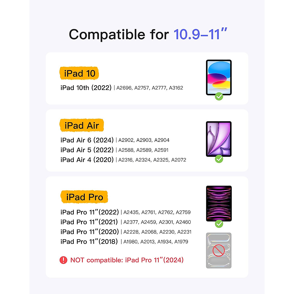 Inateck for iPad 10th Gen Case with Keyboard, Ultralight iPad Keyboard Case for iPad 10 Gen 2022,iPad Air 6 2024 11",iPad Air 5/4(2022/2020) 10.9",iPad Pro 11 4/3/2/1,with Pencil Holder,BK2007 Gray