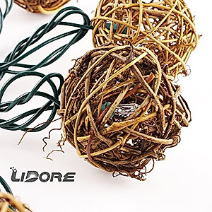 LIDORE 10 Counts Natural Rattan Balls String Light. Warm White Light for Patio, Wedding, Garden and Party Brown Rattan and Green Cord (Rattan)
