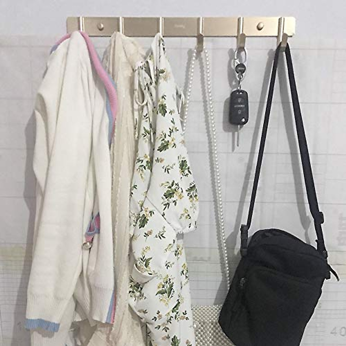 JWZQ Heavy Duty Coat Hooks for Wall Mounted, with 8 Single Hooks, Entryway Hat Rack for Belt, Scarves, Coffee Mug, Umbrella, Key Hooks, 60cm/24
