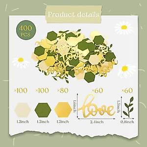 400 Pcs Greenery Wedding Table Confetti Decorations, Sage Olive Green Confetti Table Scatter Dots with Eucalyptus and Gold Love Confetti for Bridal Shower Wedding Decor(Wedding Style)
