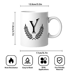 ENEDNATE Funny White Ceramic Coffee Mug 11oz Letter Initial Monogram Alphabet Y Coffee Cup Humorous Tea Milk Juice Mug Novelty Gifts for Colleagues Girl Boy Dad Mom
