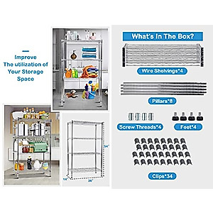 Storage Shelves, 4-Tier Heavy Duty Kitchen Shelves, NSF Certified Height Adjustable Metal Shelf Organizer for Laundry Bathroom Kitchen Office Pantry Organization 1000 LBS Capacity 36"Lx14"Wx54"H