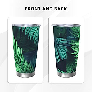 Tropical Palm Leaves Tumbler with Lid and Straw 20oz Stainless Steel Car Cup for Hot and Cold Drinks, Double Wall Insulated Travel Coffee Mug Reusable Drink Thermos Cup Birthday Gifts