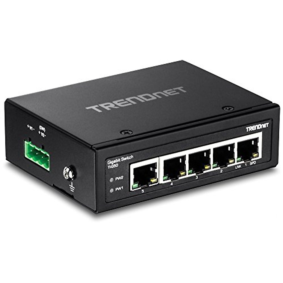 TRENDnet 5-Port Hardened Industrial Gigabit DIN-Rail Switch, 10 Gbps Switching Capacity, IP30 Rated Network Switch (-40 to 167 ºF), DIN-Rail and Wall Mounts Included, Lifetime Protection,Black,TI-G50