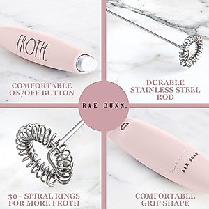 Rae Dunn Milk Frother- Handheld Electric Drink Mixer, Handheld Electric Milk Frother, Coffee Frother, Hand Blender, Frappe Maker, Handheld Latte Maker Milk Foamer (Pink)