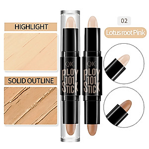 Highlight Contour Stick, 2 in 1 Makeup Shading Stick, Face Highlighters Sticks, Concealer Contour Highlighter Stick,Cruelty Free Makeup,double-end face concealer contouring sticks cream (02)