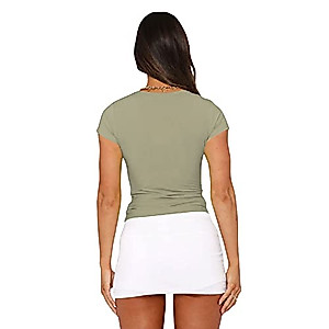 Basic Fitted Short Sleeve Tees for Women Solid Slimming Dupes Shirt Y2k Skinny Tops Summer Going Out Workout Clothing (Light Green Tight, S)