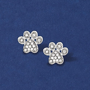 Ross-Simons Diamond-Accented Paw Print Earrings in Sterling Silver