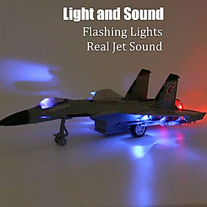 QIAONIUNIU Toy Airplane Model Planes Alloy Pull Back Fighter for Boys with Flashing Lights, Real Jet Sound (Yellow)