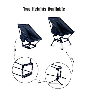 iClimb Two-Heights Light Compact Comfortable Camping Folding Beach Chair with Anti-Sinking Large Feet and Carry Bag (Black)