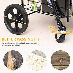 Kiffler Grocery Shopping Cart with 360° Rolling Swivel Wheels Utility Cart Easily Collapsible Cart 66lb Extended Foam Cover, Trolley for Laundry,Groceries,Travel Black (Medium)