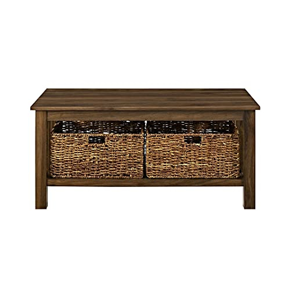 Walker Edison Alayna Mission Style Two Tier Coffee Table with Rattan Storage Baskets, 40 Inch, Dark Walnut