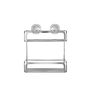 Croydex Stick n Lock Easy to Fit Adhesive Two Tier Cosmetic Basket, 20.6in x 10.2 x 6.4in, Chrome