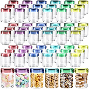 Sliner 60 Pcs 8 oz Plastic Jars with Lids Clear Round Leakproof Storage Containers Empty Refillable Plastic Mason Jars for Travel Storage Face Creams Kitchen Household Food Spice (Colorful)
