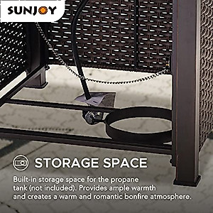 Sunjoy 38" Gas Fire Pit Table, Outdoor Patio Brown Square All-Weather Wicker Ceramic Tile Top Propane Burning Fire Pit Table with Lid and Lava Rocks