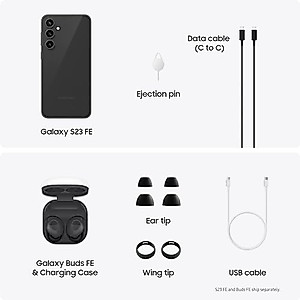 SAMSUNG Galaxy S23 FE Cell Phone (Graphite) + $49.99 Buds FE (Graphite), 256GB Unlocked Android Smartphone w/ Long Battery Life and True Wireless Bluetooth Earbuds w/ Wing Tip Design, US Version, 2023