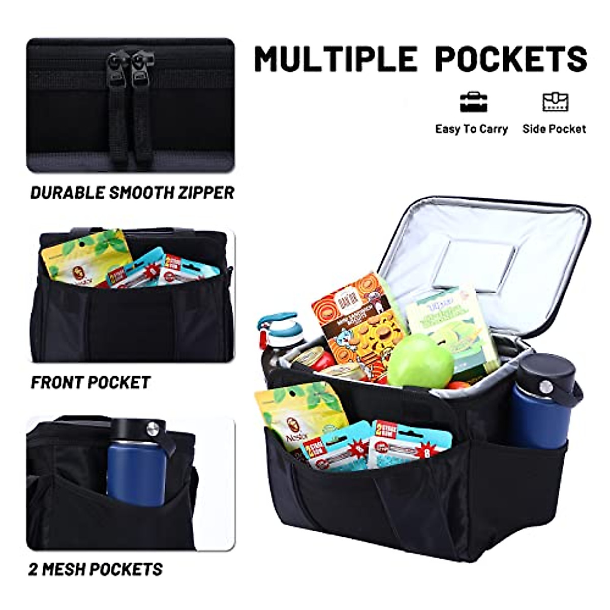 MIER Large Lunch Box for Men, 18 Cans Soft Lunchbox Cooler Bag Insulated Lunch Bags for Adults Work Beach Travel, Top Flap & Multiple Pockets, Black