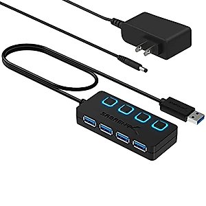 SABRENT 4 Port USB 3.0 Hub with Individual LED Lit Power Switches, Includes 5V/2.5A Power Adapter (HB-UMP3)