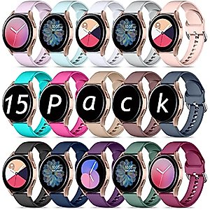 Maledan 15 Pack Band Compatible with Samsung Galaxy Watch 5 Band/Galaxy Watch 4 Band/Galaxy Watch 6 Band, Galaxy Watch 5 Pro/Galaxy Watch 3/Active 2, 20mm Soft Silicone Sports Strap Women Men, Small