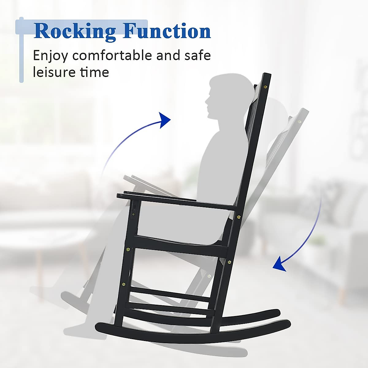 Tangkula Acacia Wood Porch Rocking Chair Set, Wooden Rocking Chair Rocker with High Back & Armrest for Indoor Outdoor Use, Patio Rocker for Garden Lawn Balcony Backyard Poolside (2, Black)