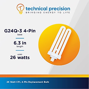 Replacement for Cooper Lighting R18 FML-26W/64/4P Light Bulb by Technical Precision - 26W CFL 4 Pin Bulbs - Compact Fluorescent Light Bulb with 6.30 Inch Overall Length - 1 Pack