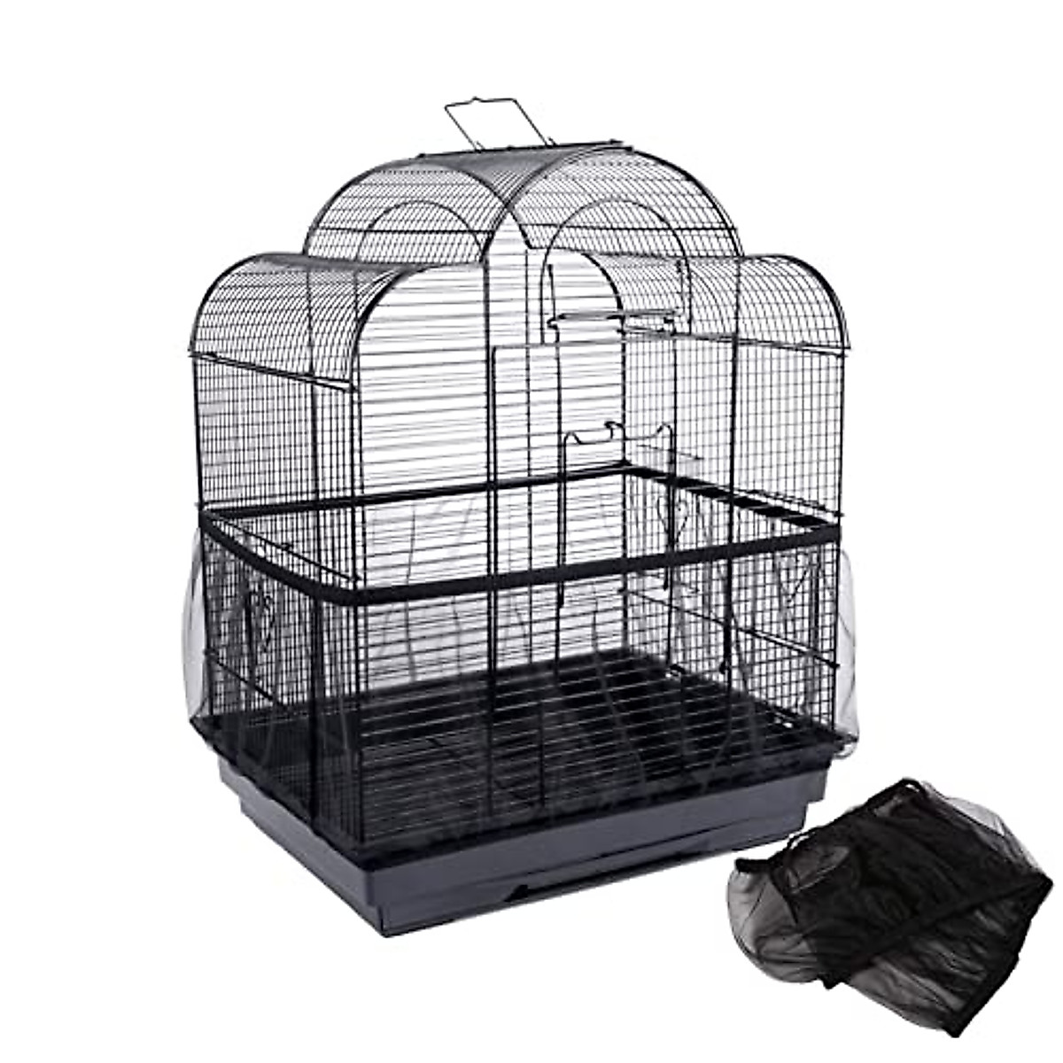 Birdcage Nylon Mesh Net Cover Guard Pet Birds Parrot Cage Seed Catcher Soft Ventilated Birdcage Skirt L Size(Black)