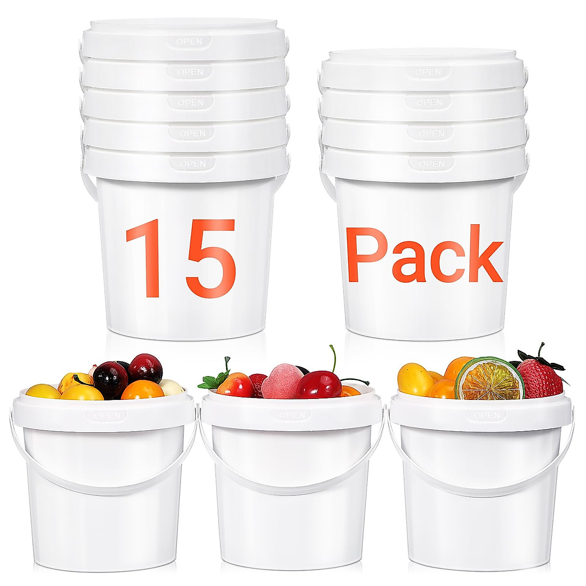 ASEVAT Clear Plastic Bucket with Lids and Handles, Reusable Food Storage Containers, Rum Buckets for Drinks for Snacks Deli Food Fruit, Cocktail, Leak Proof Bucket (White, 1 Quart)
