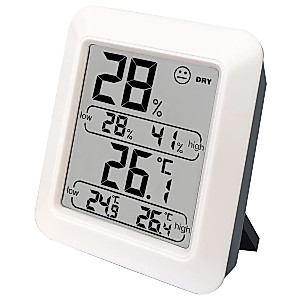 Digital Temperature and Humidity Meter Sensor Gauge Large LCD Display Indoor Room Temperature Hygrometer Monitor Air Comfort Indicator for Pet Reptile,Greenhouse,Basement,Humidor,Guitar,Office,Cellar